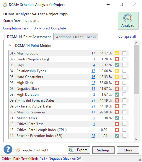 DCMA Schedule Analyzer for Project™ Version 4 Takes Schedule Health ...