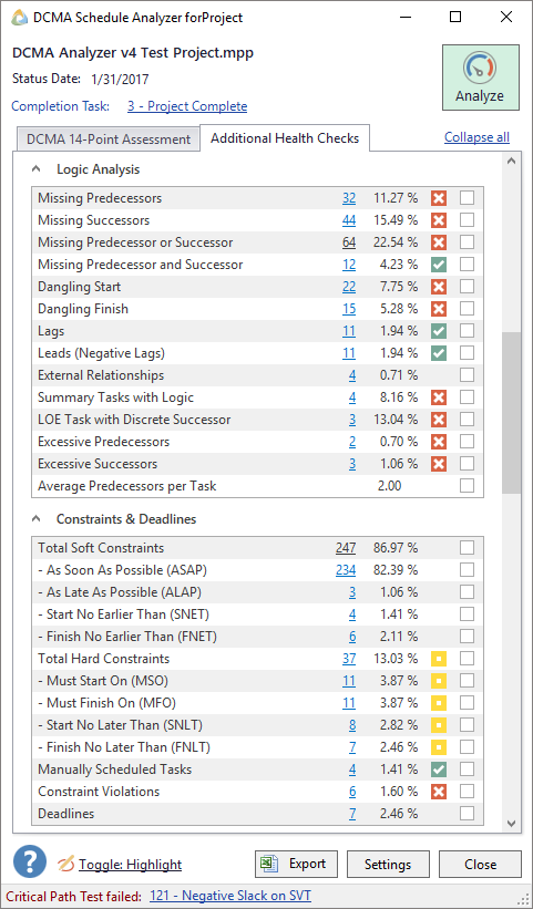 DCMA Schedule Analyzer for Project™ Version 4 Takes Schedule Health ...